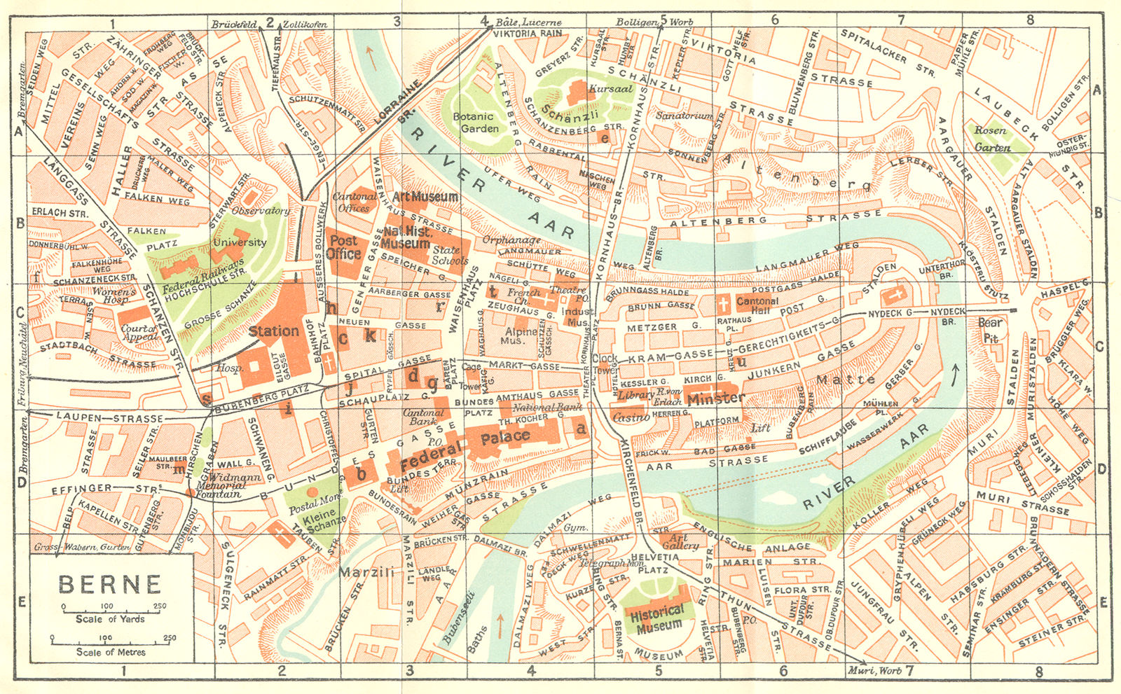 SWITZERLAND. Berne 1930 old vintage map plan chart ...