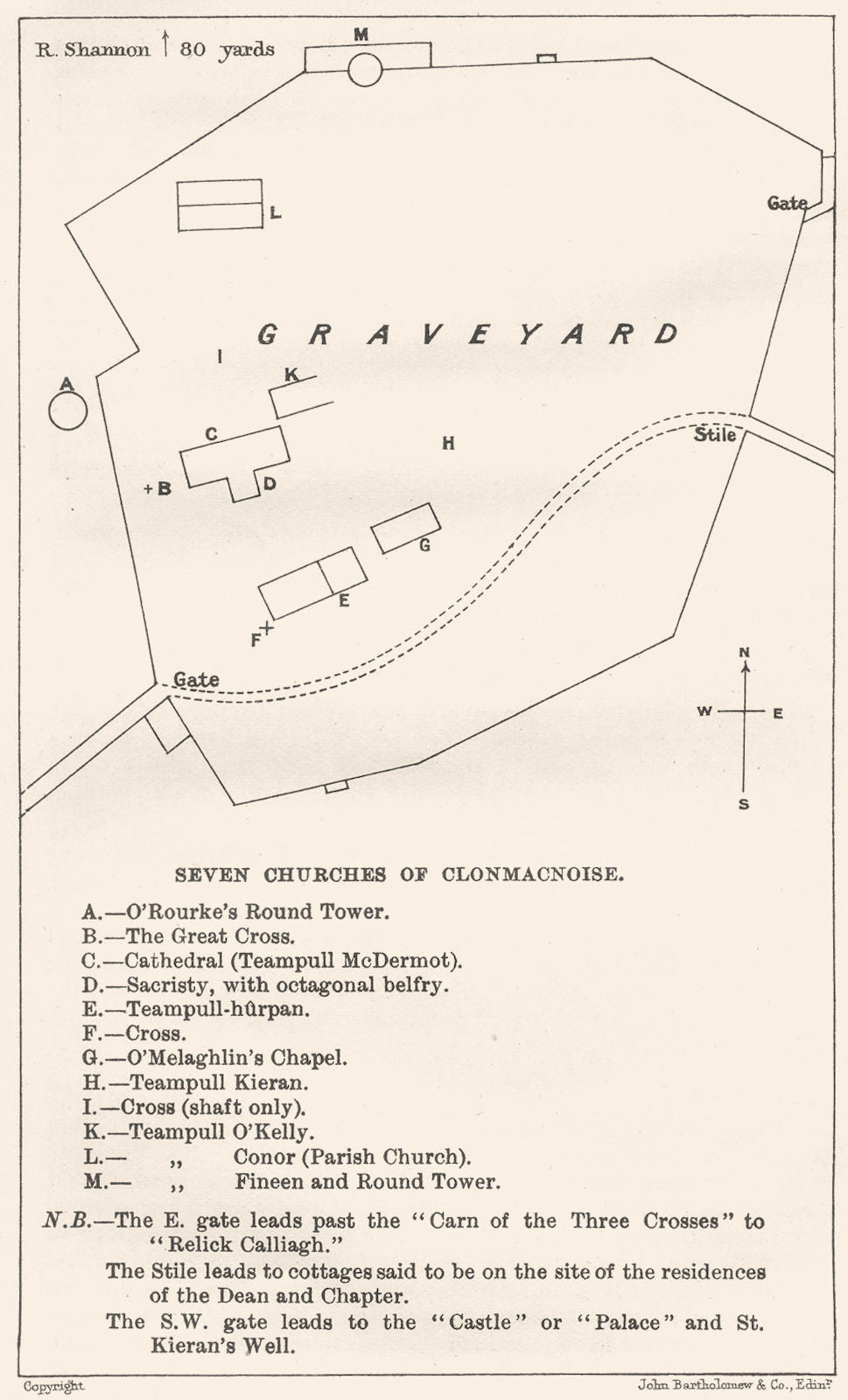 IRELAND. Seven Churches of Clonmacnoise 1906 old antique map plan chart ...