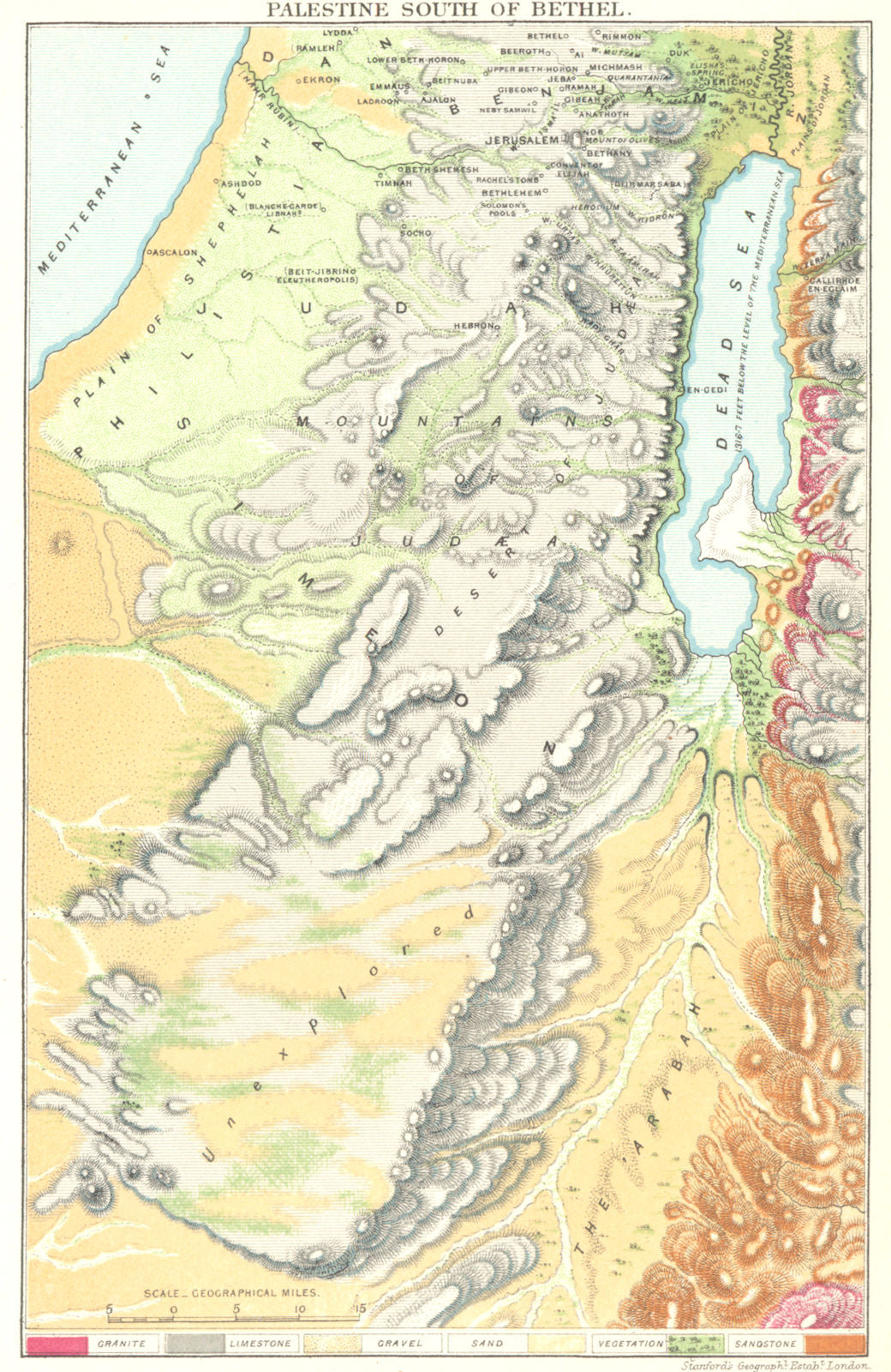 ISRAEL. Palestine South of Bethel geological 1883 old antique map plan ...