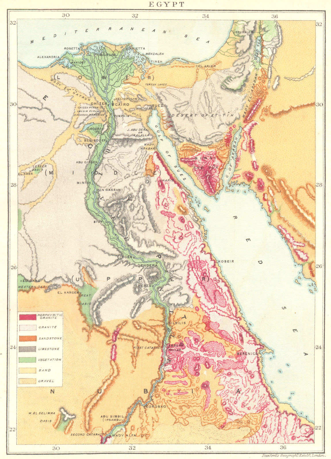 EGYPT. Egypt geological 1883 old antique vintage map plan chart ...