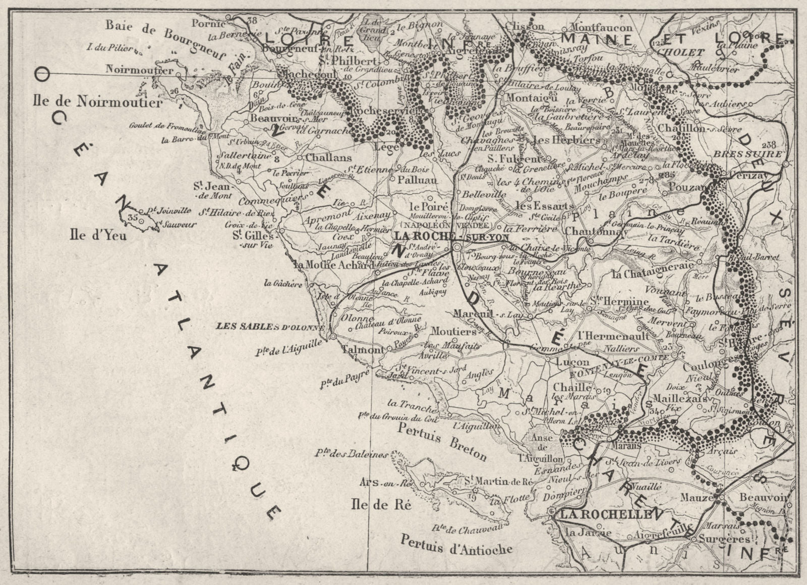 VENDÉE. Vendee 1878 old antique vintage map plan chart ...