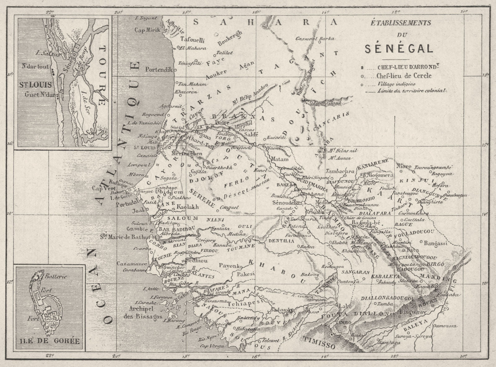 SENEGAL. Senegal 1878 old antique vintage map plan chart ...