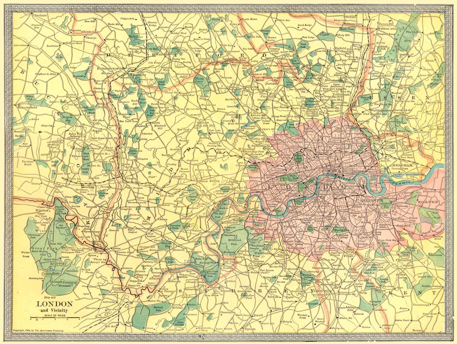 LONDON & THAMES VALLEY. Home counties. Canals 1907 old antique map plan ...