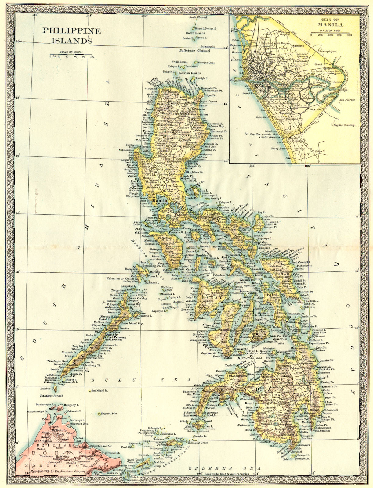 PHILIPPINES. Philippine Islands. Manila city plan 1907 old antique map ...