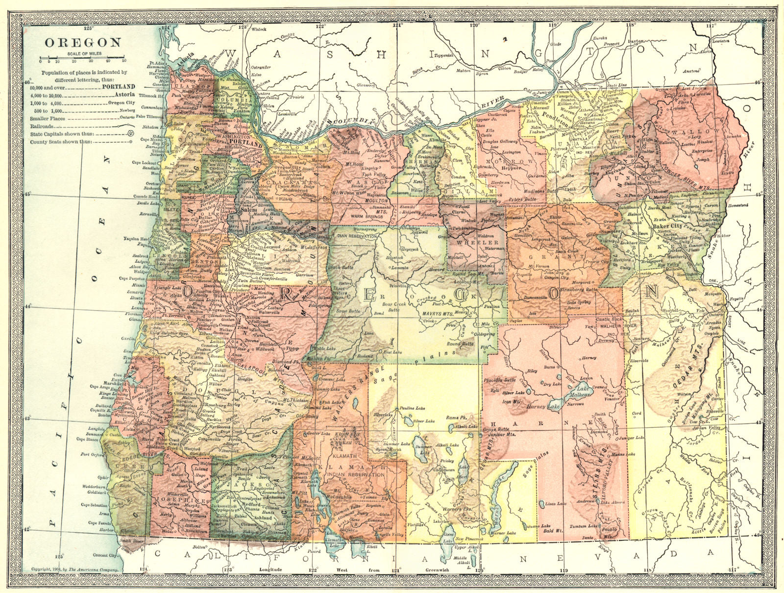 OREGON state map. Counties 1907 old antique vintage plan chart ...