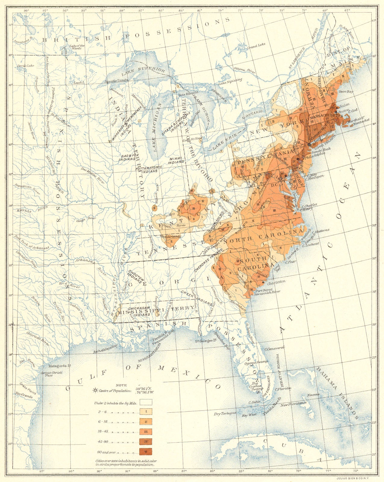 USA. Population distribution. 1800 1900 old antique vintage map plan ...