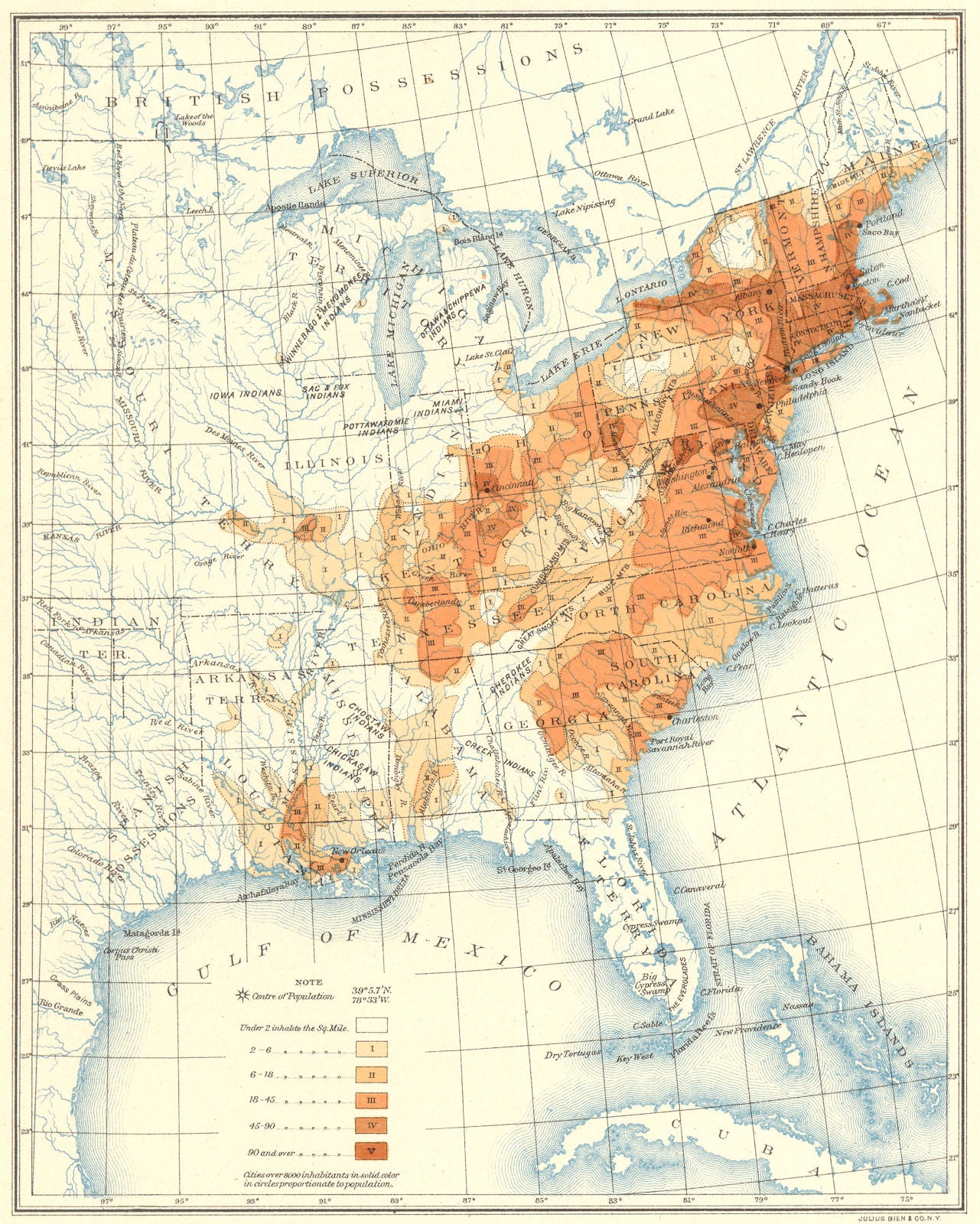 USA. Population distribution East of the 100th Meridian. 1820 1900 old ...