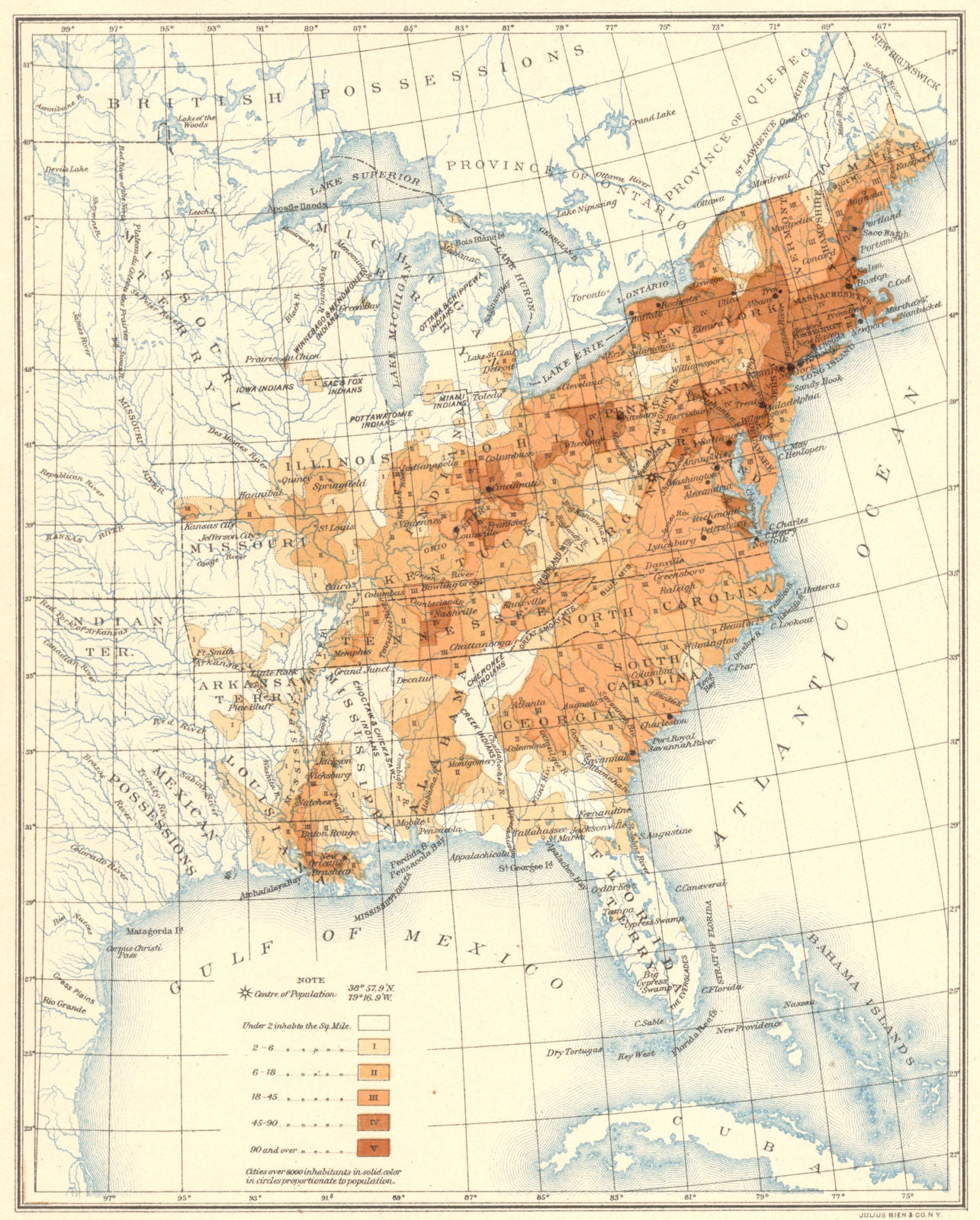 USA. Population distribution East of the 100th Meridian. 1830 1900 old ...