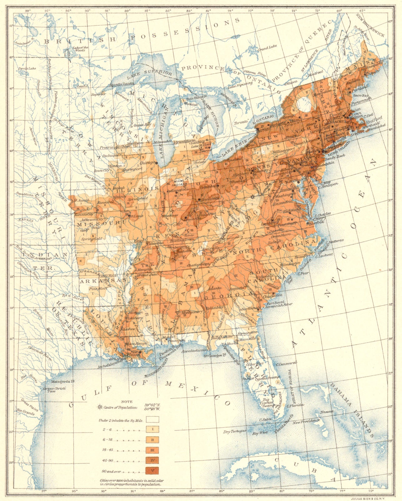 USA. Population distribution East of the 100th Meridian. 1840 1900 old ...