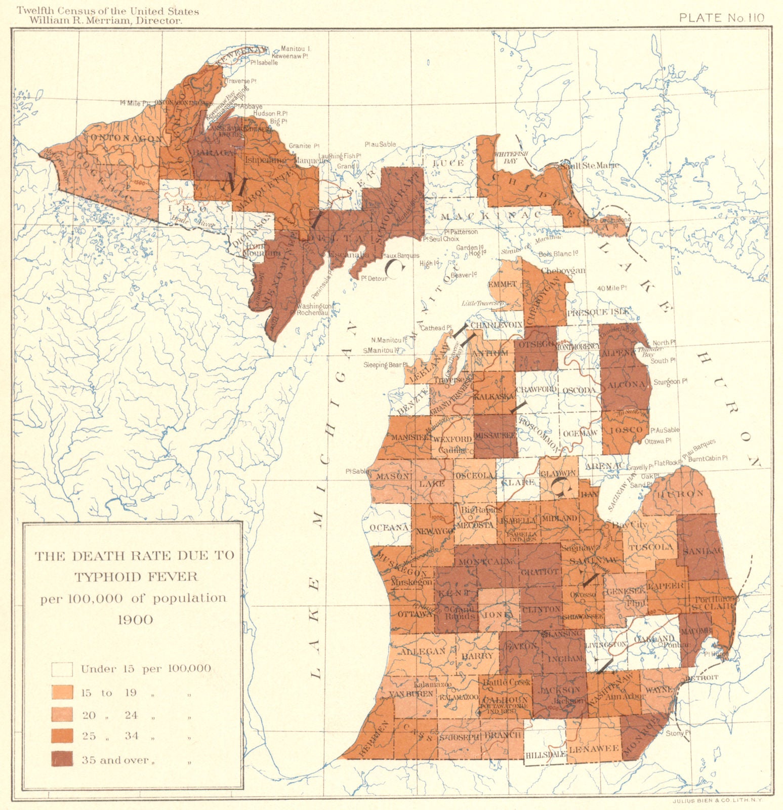 USA. Death rate due to Typhoid fever per 100, 000 of population 1900 ...