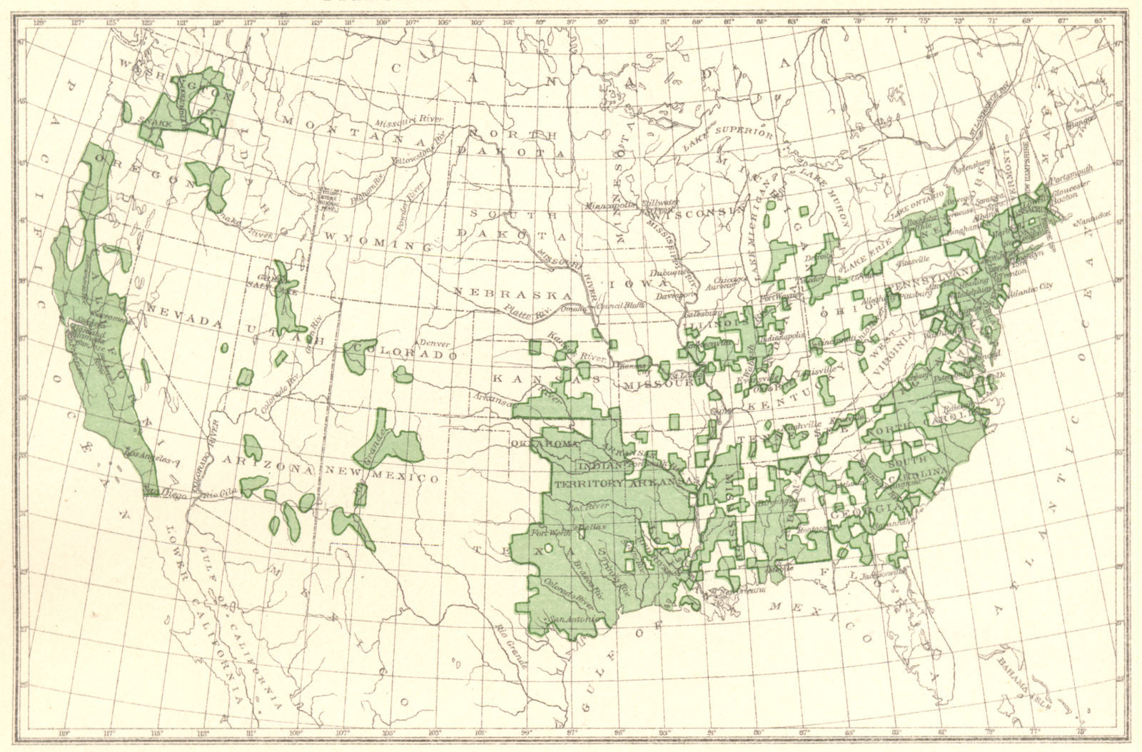 USA. Peaches & Nectarines main of production. 1900 old antique map plan ...