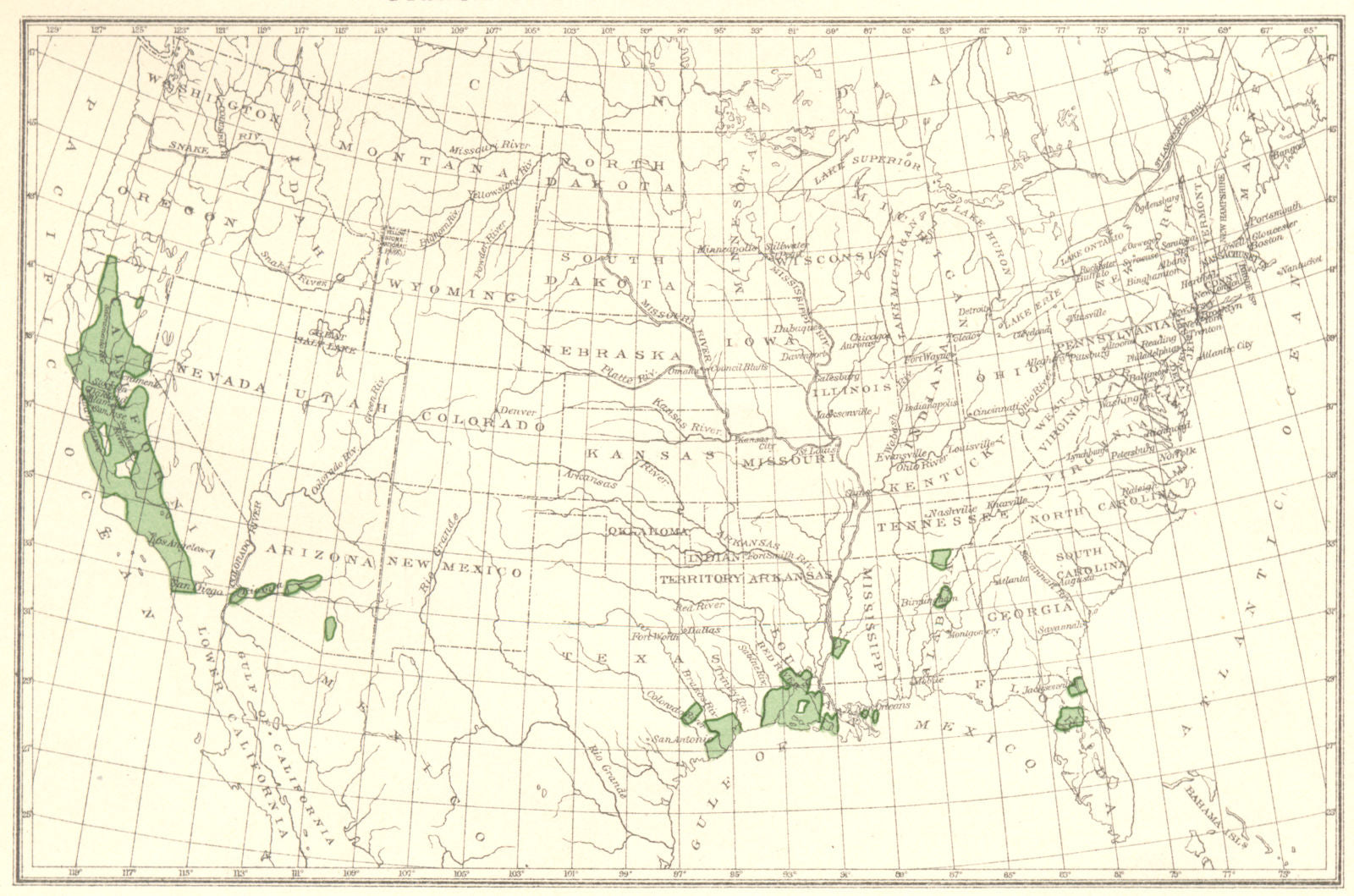 USA. Figs principal regions of production. 1900 old antique map plan ...