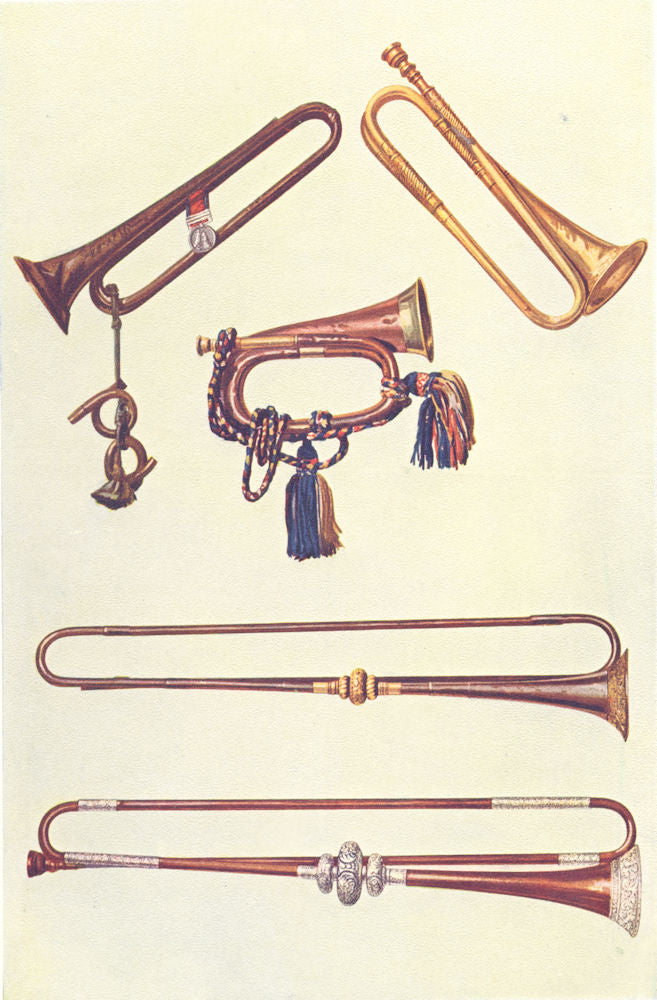 MUSICAL INSTRUMENTS. Cav. Bugle, Tassels Trumpet, Embossed Trumpets ...