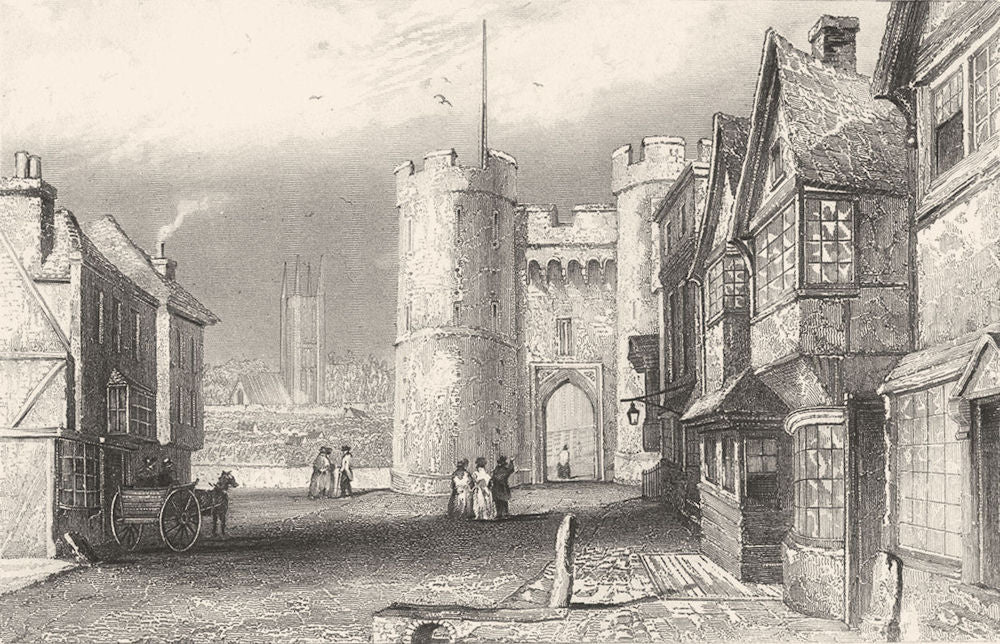 KENT. West Gate, Canterbury, Kent. DUGDALE 1845 old antique print ...