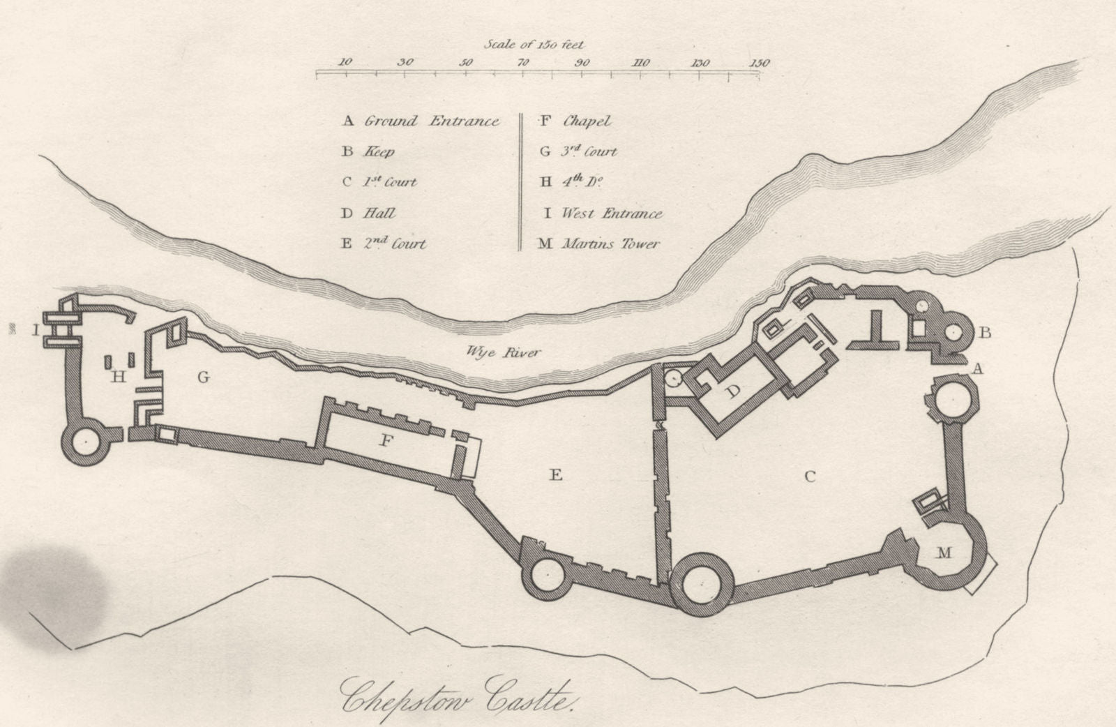 WALES. Chepstow Castle. DUGDALE 1845 old antique vintage map plan chart ...