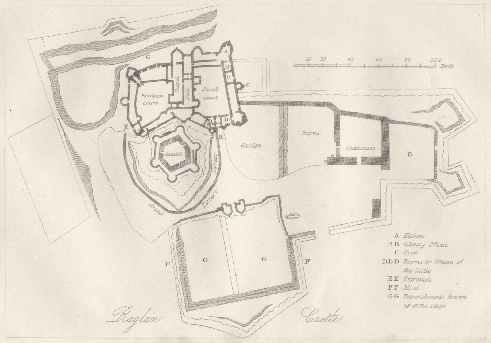 WALES. Raglan Castle. DUGDALE 1845 old antique vintage map plan chart ...