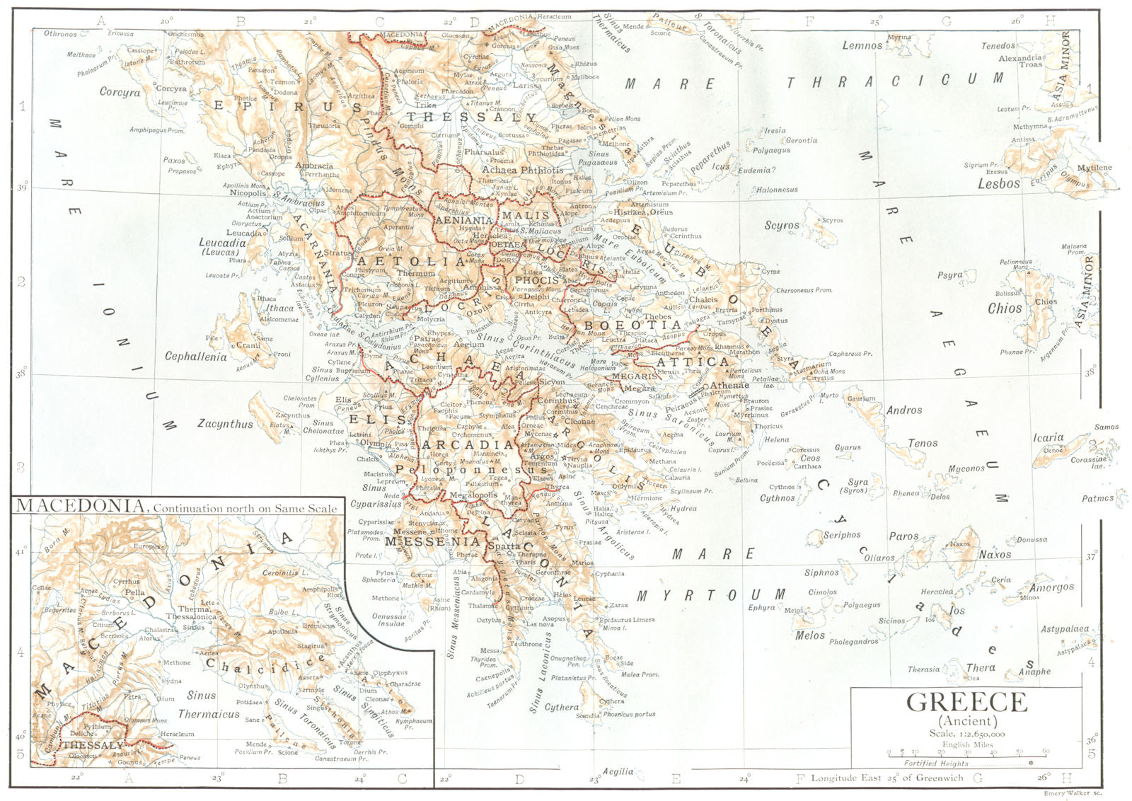 GREECE. Greece(Ancient); Inset map of Macedonia 1910 old antique chart ...