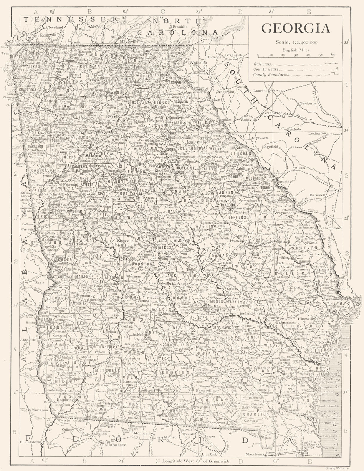 GEORGIA USA. State map showing counties 1910 old antique plan chart ...