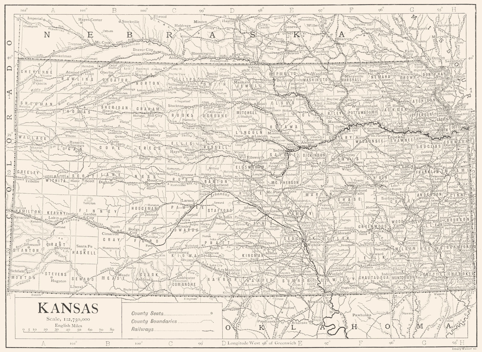 KANSAS. State map showing counties 1910 old antique vintage plan chart ...