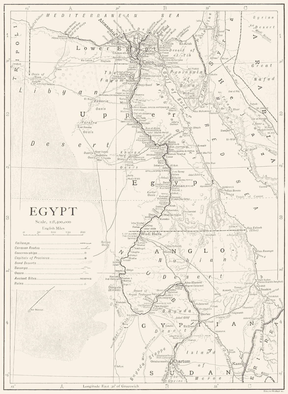 EGYPT. Egypt & Anglo-Egyptian Sudan 1910 old antique vintage map plan ...