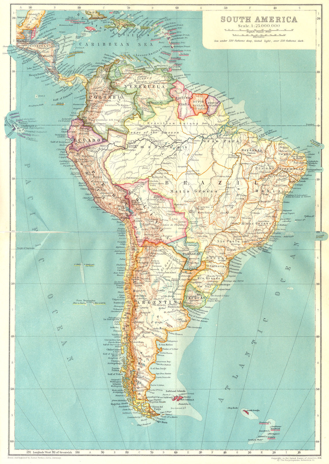 SOUTH AMERICA. South America 1910 old antique vintage map plan chart ...