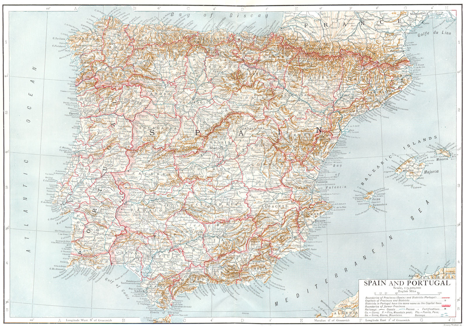 IBERIA. Spain and Portugal 1910 old antique vintage map plan chart ...