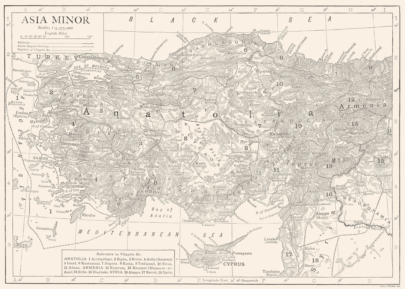 TURKEY. Asia Minor 1910 old antique vintage map plan chart ...