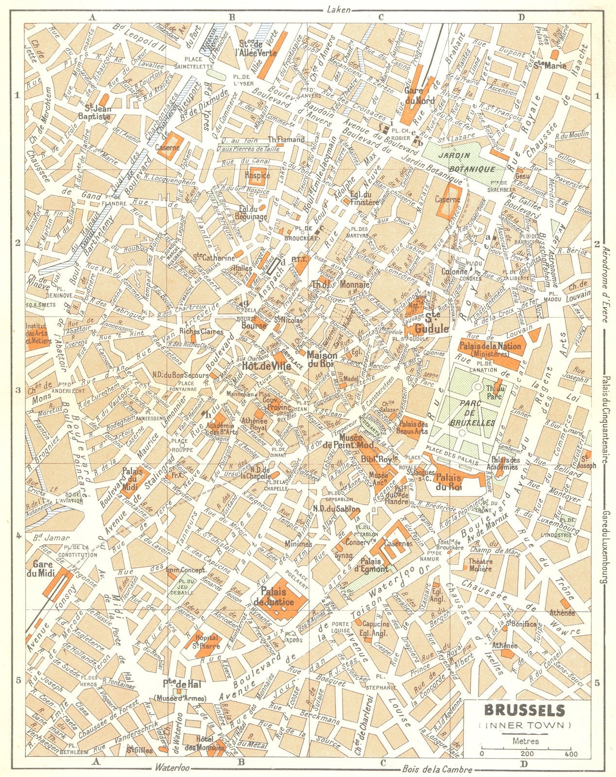 BELGIUM. Brussels (Inner Town) 1950 old vintage map plan chart ...
