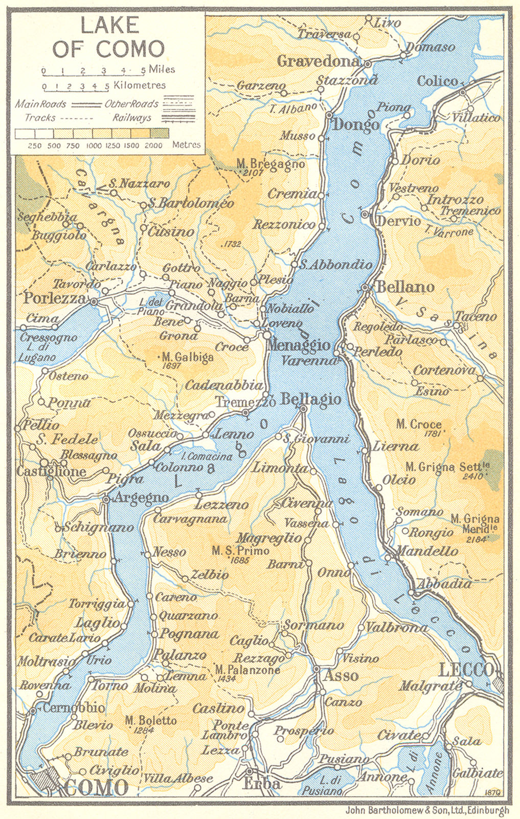 Lake/Lago di Como 1960 old vintage map plan chart ...