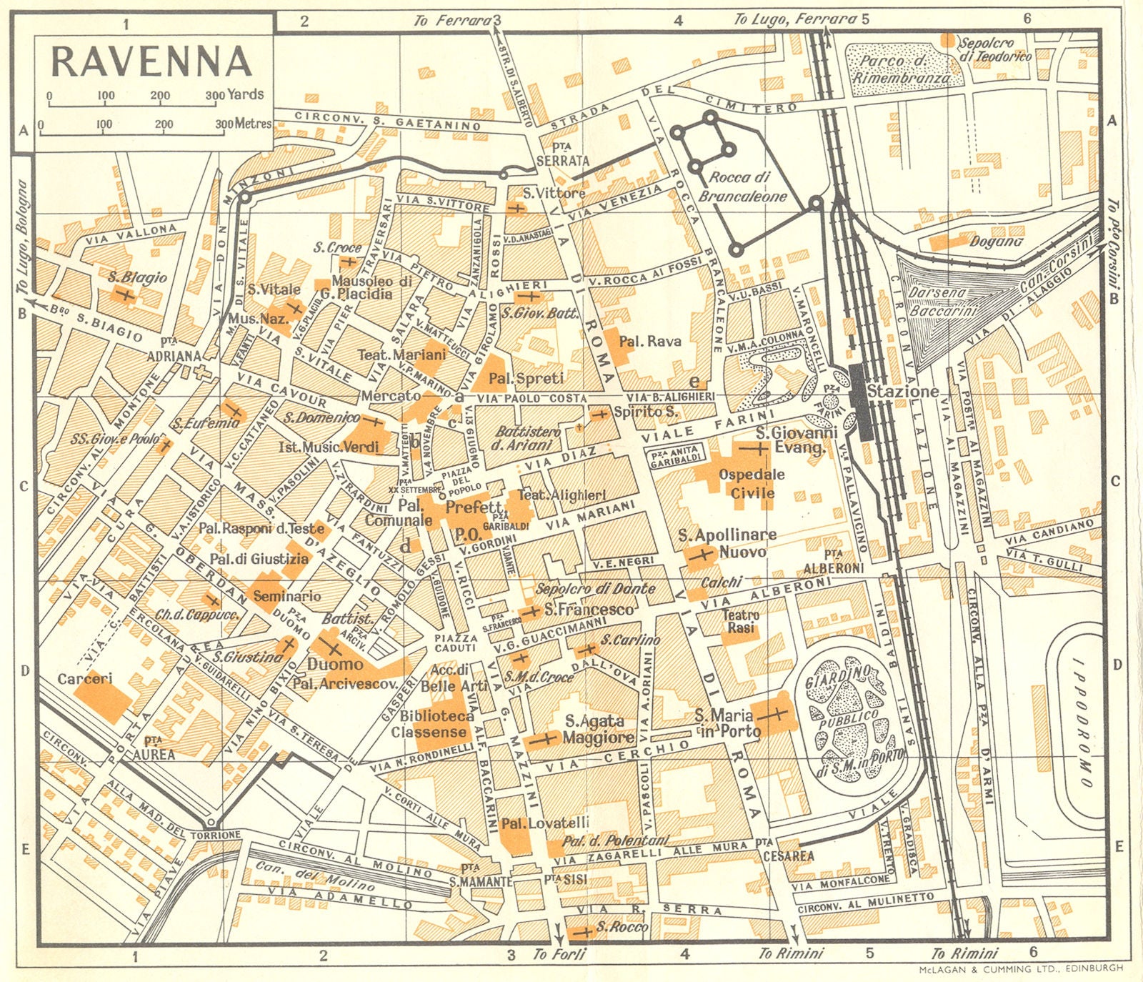 RAVENNA town/city plan. Italy 1960 old vintage map chart ...