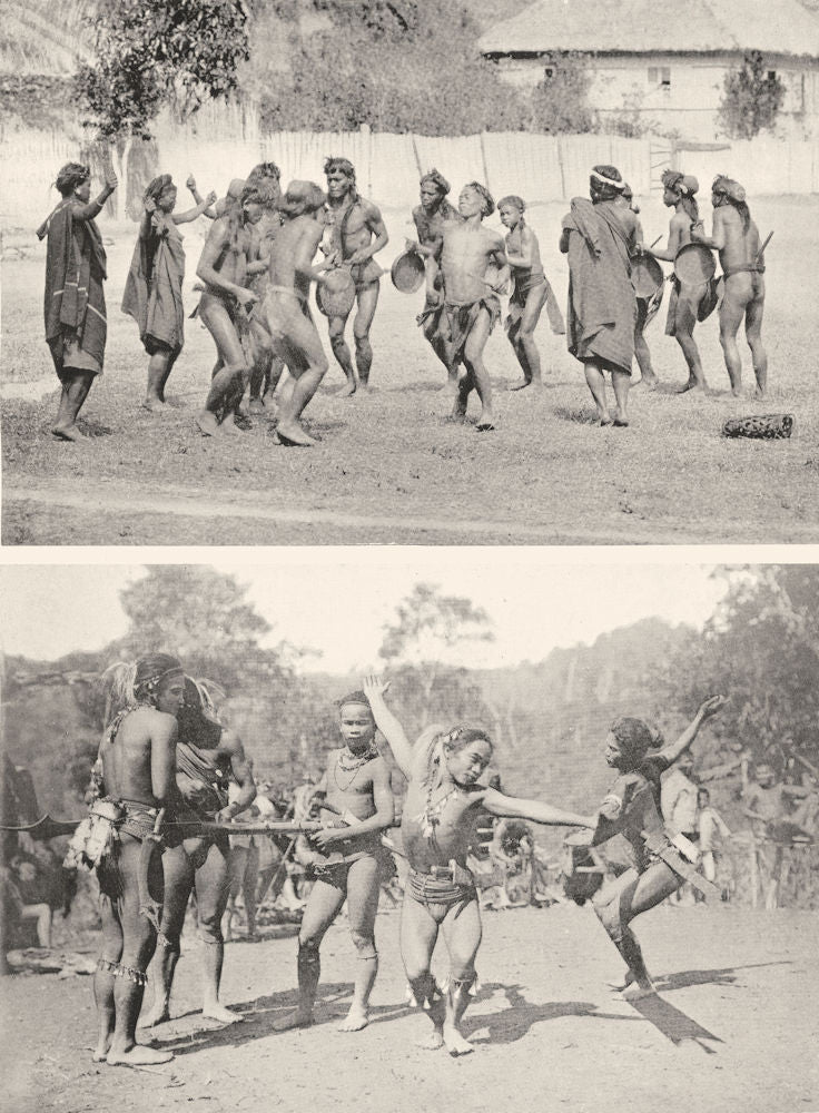 PHILIPPINES. Igorot and Ilongot dances; 1900 old antique print picture ...