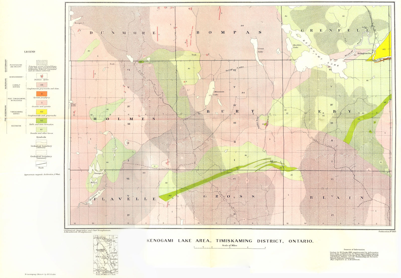CANADA. Kenogami lake area, Timiskaming district, Ontario. Geological ...