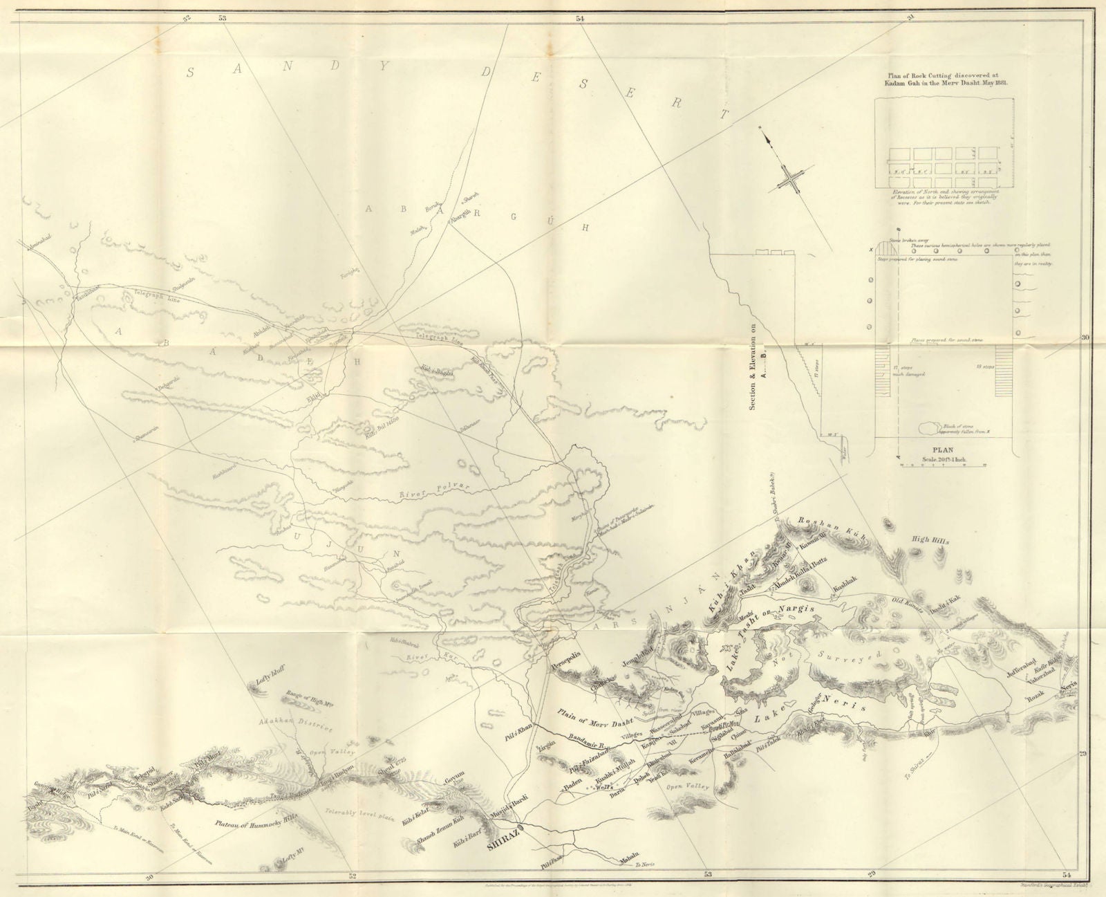 IRAN. SW Routes survey 1881-82 West sheet; Qadamgah Merv dusht. RGS map ...