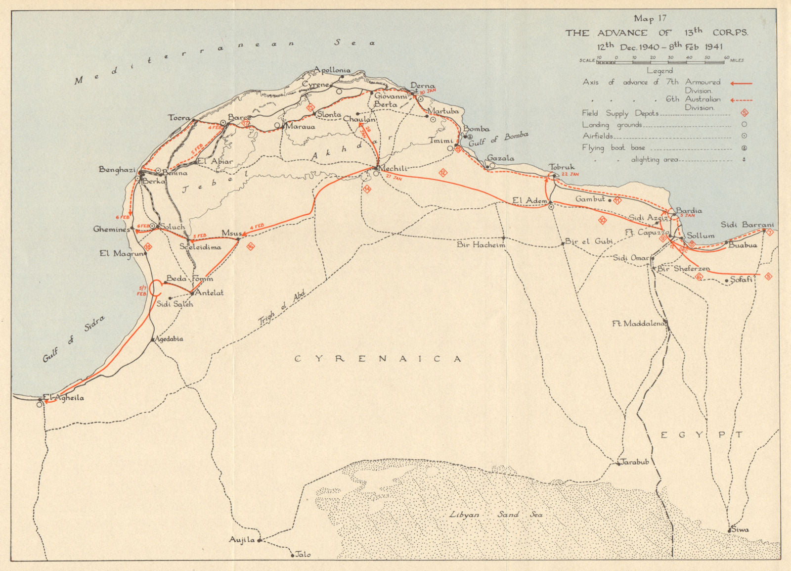 LIBYAN DESERT British offensive 13th Corps advance Dec 1940-Feb 1941 ...