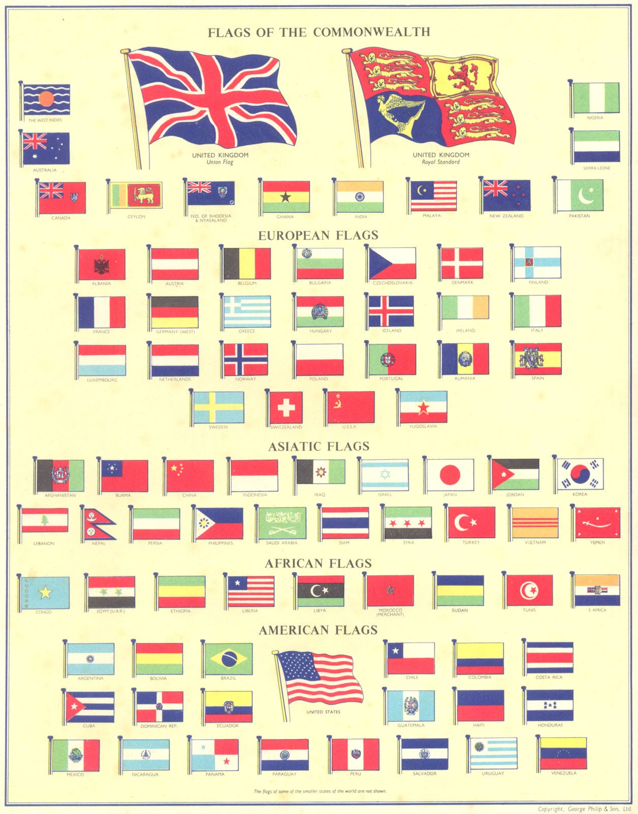 FLAGS. Commonwealth; European; Asiatic; African; American 1962 old ...