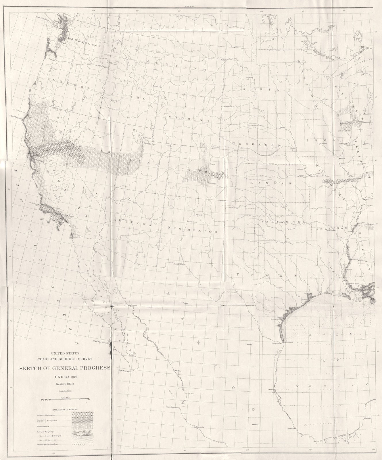 USA. USCGS US Coastal & Geodetic survey 1881 Western sheet 1881 old map ...