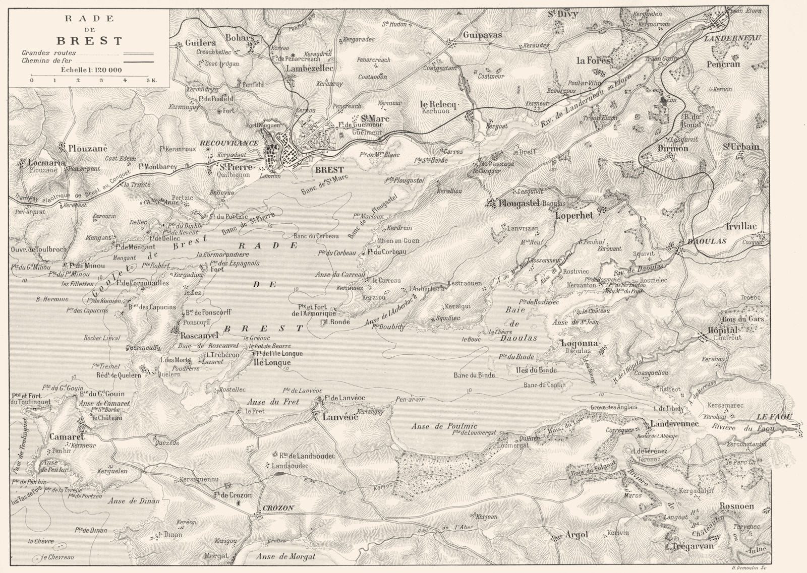 FINISTÈRE. Rade de Brest 1900 old antique vintage map plan chart ...