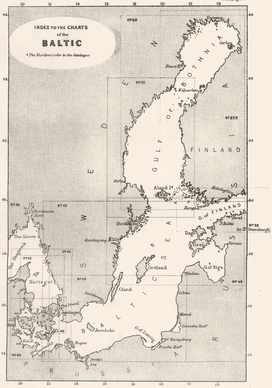 MAPS. Index to the Charts of the Baltic 1881 old antique plan ...