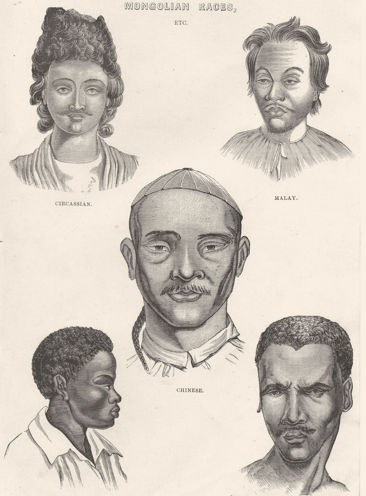 TRIBAL. Mongolian races, Circassian; Malay; Chinese; Negro; Caffre 1800 ...