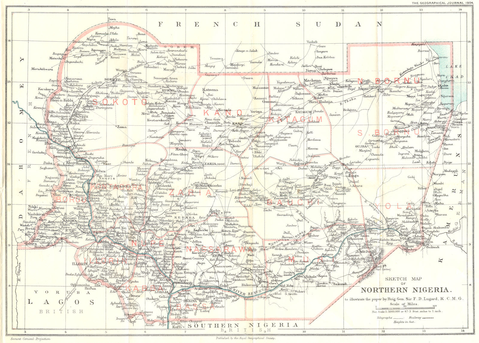 NIGERIA. Sketch map of Northern Nigeria 1904 old antique plan chart ...