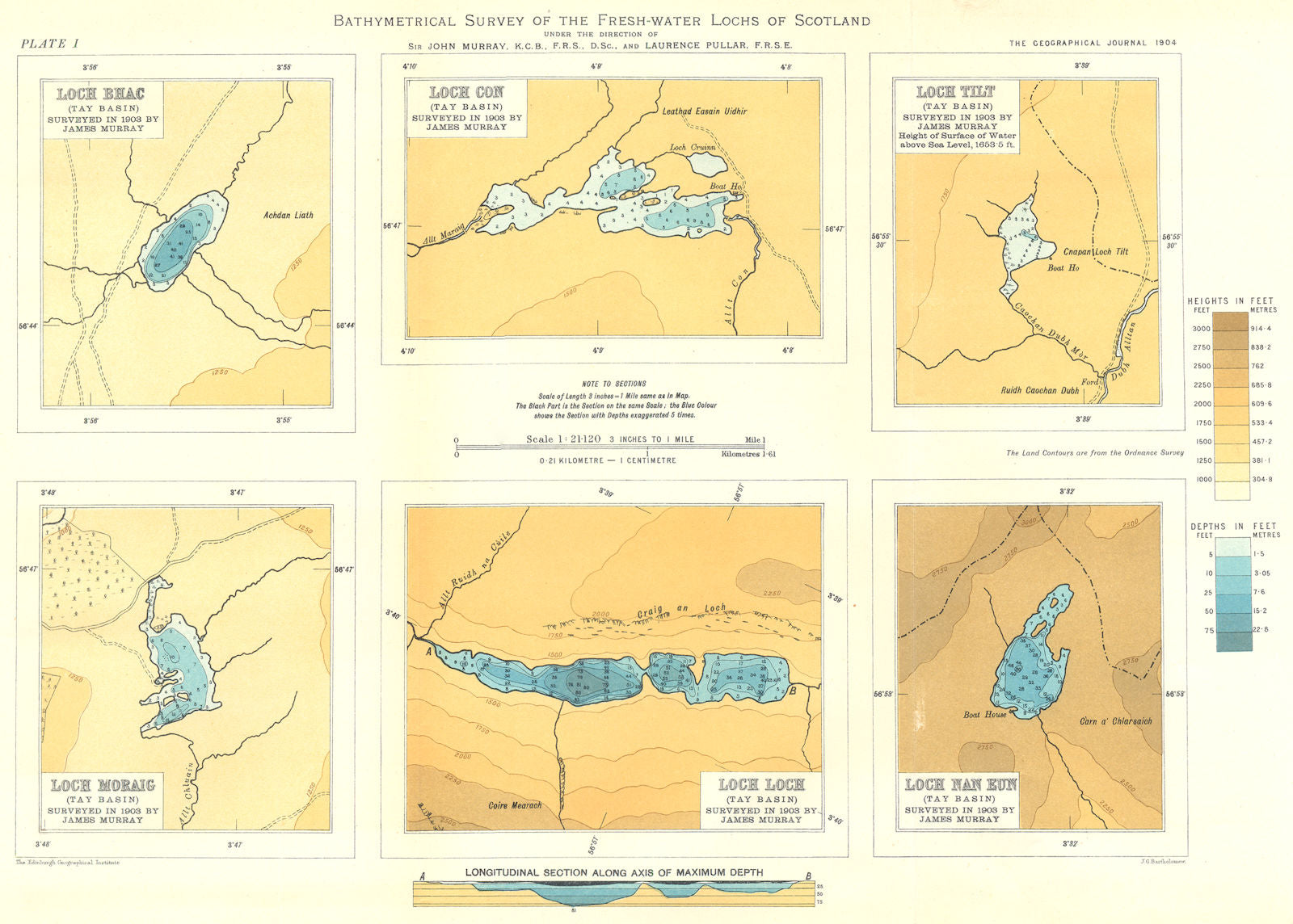 SCOTLAND LOCHS. Loch Loch, Bhac, Con, Tilt, Moraig, Nan Eun. RGS 1904 ...