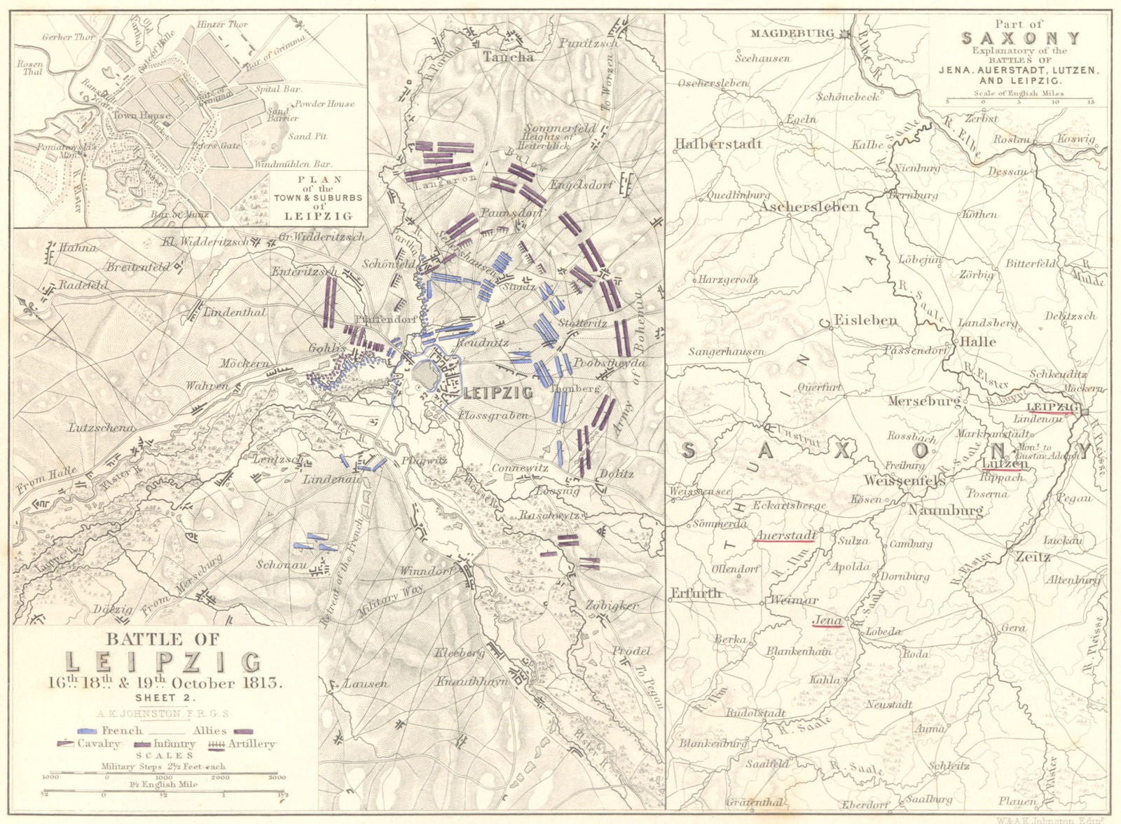 BATTLE OF LEIPZIG. 16-19th October 1813 Sheet 2. Saxony. Germany 1848 ...
