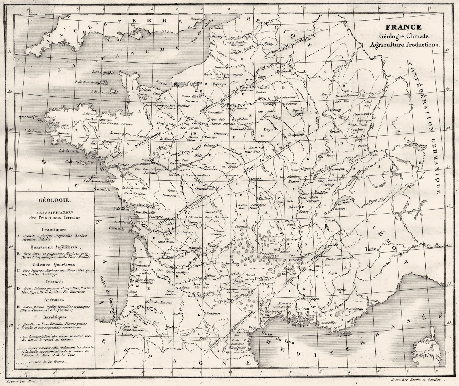 FRANCE. France Géologie, climats, Agriculture productions 1835 old ...
