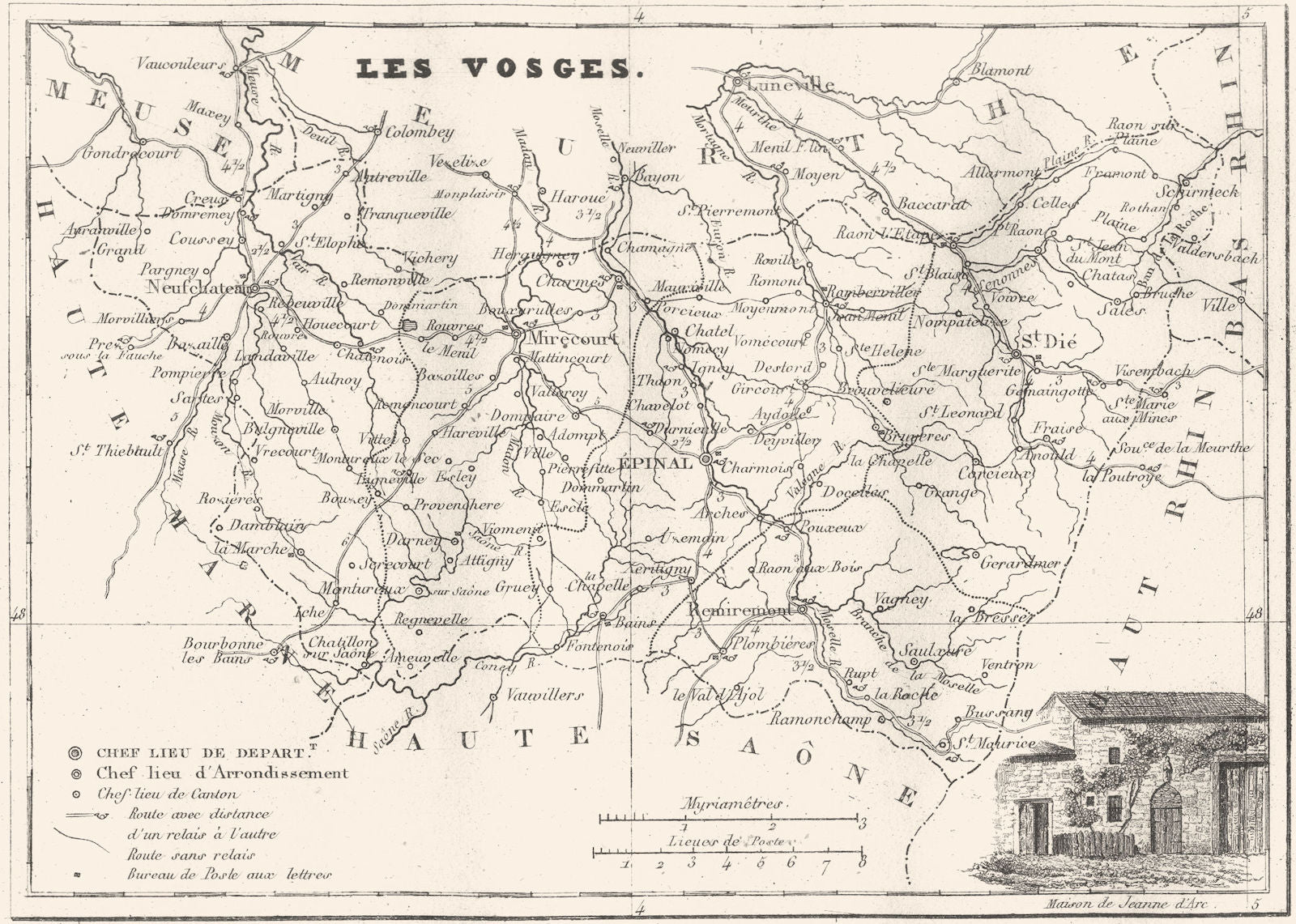 VOSGES. Département des Vosges 1835 old antique vintage map plan chart ...