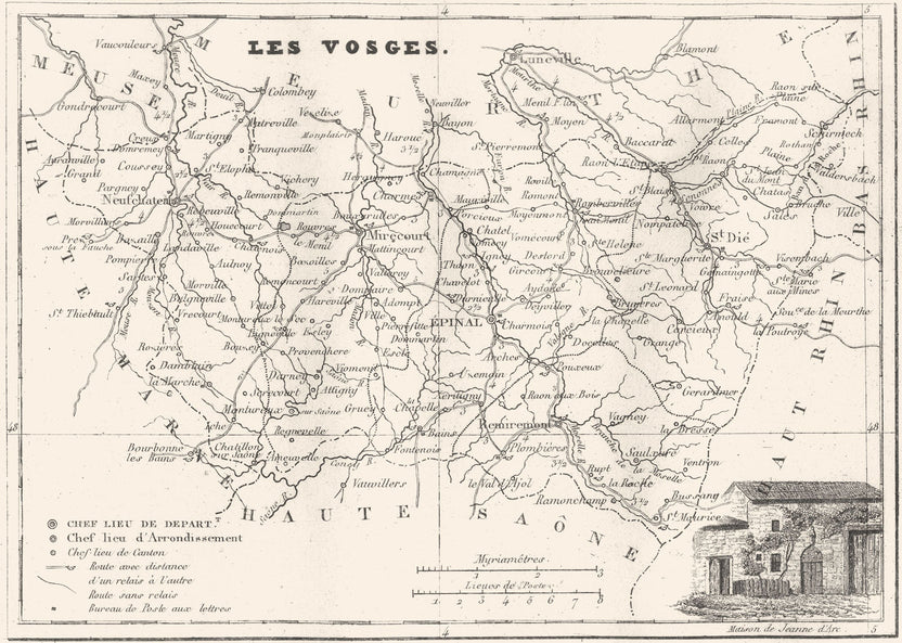 VOSGES. Département des Vosges 1835 old antique vintage map plan chart ...