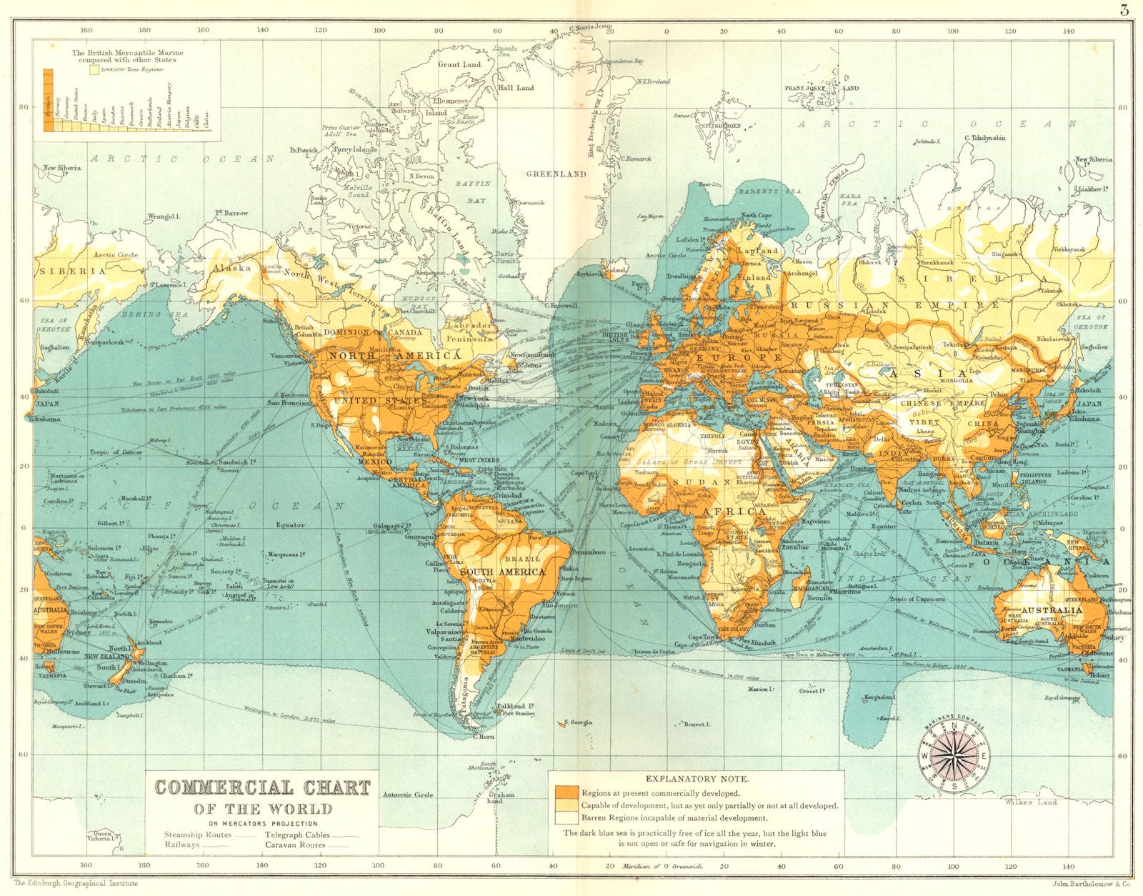 WORLD. Commercial chart. Development. Mercantile marine tonnage 1909 ...
