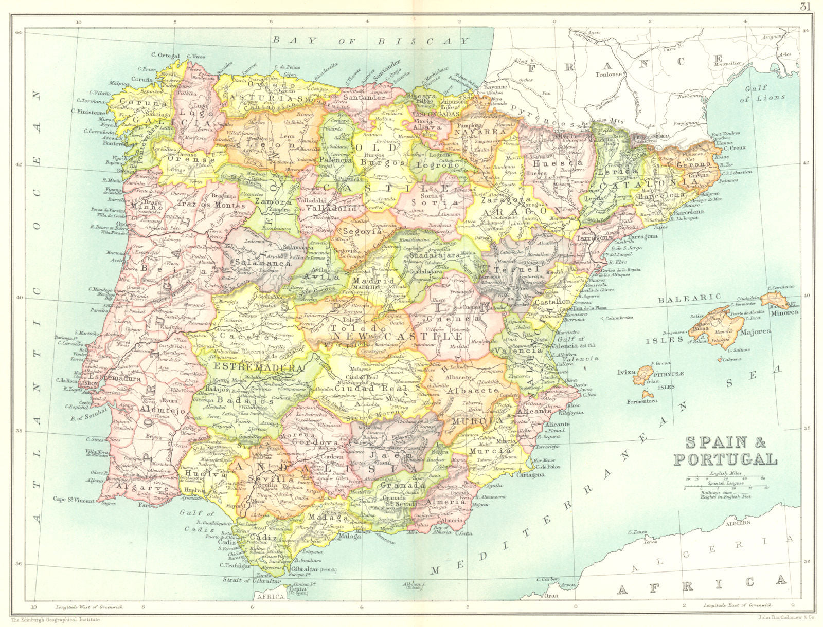 IBERIA. Spain showing provinces & Portugal 1909 old antique map plan ...