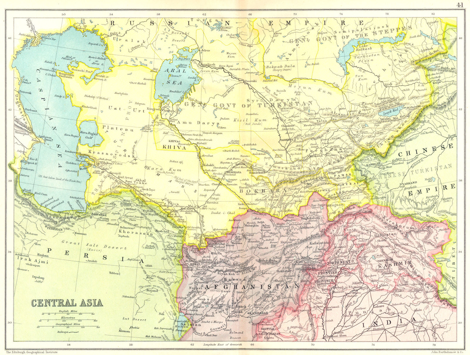 CENTRAL ASIA. Afghanistan India Persia Turkistan Khiva Bokhara 1909 old ...