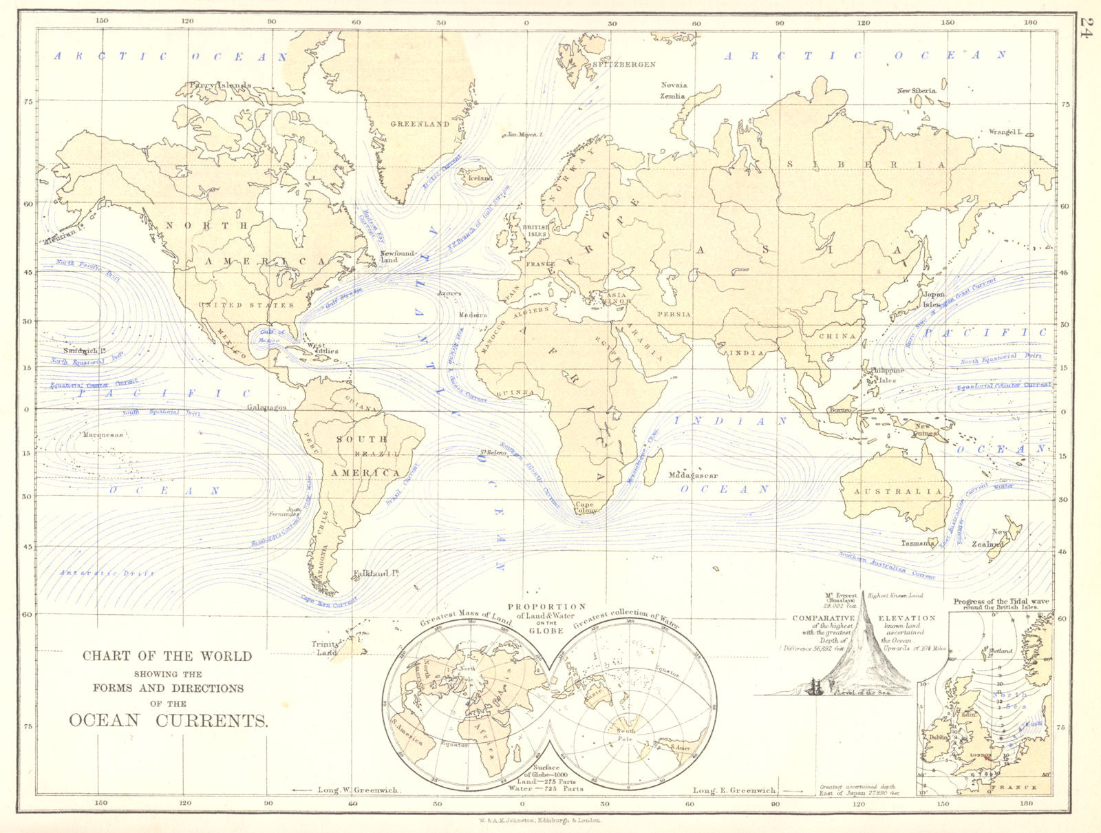 WORLD. Chart of forms & directions ocean currents 1897 old antique map ...