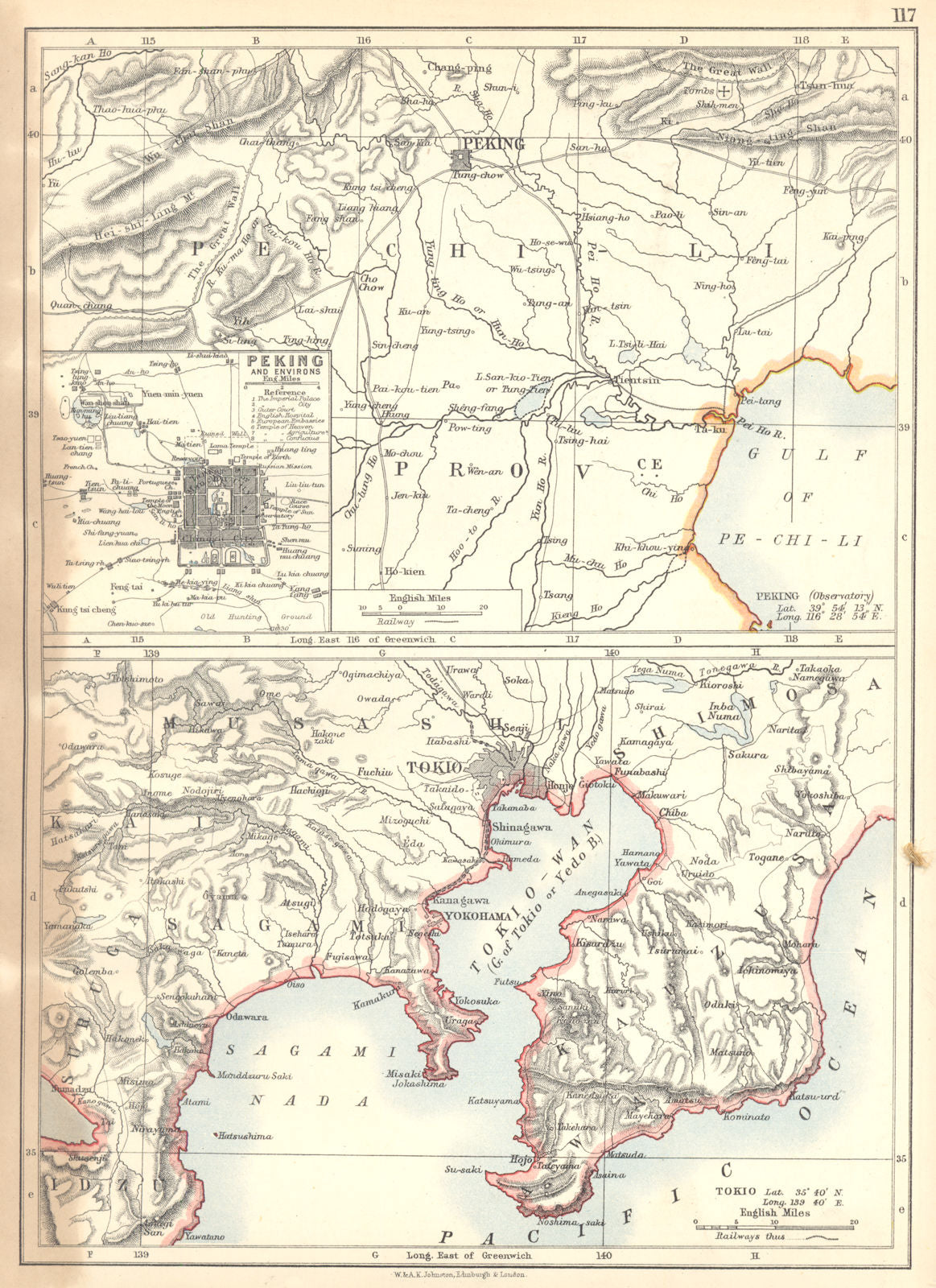 CHINA JAPAN. Gulf of Tokyo; Beijing town city plans 1897 old antique ...